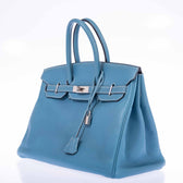 Hermès Birkin 35 Blue Jean Clemence Palladium Hardware | JANEFINDS