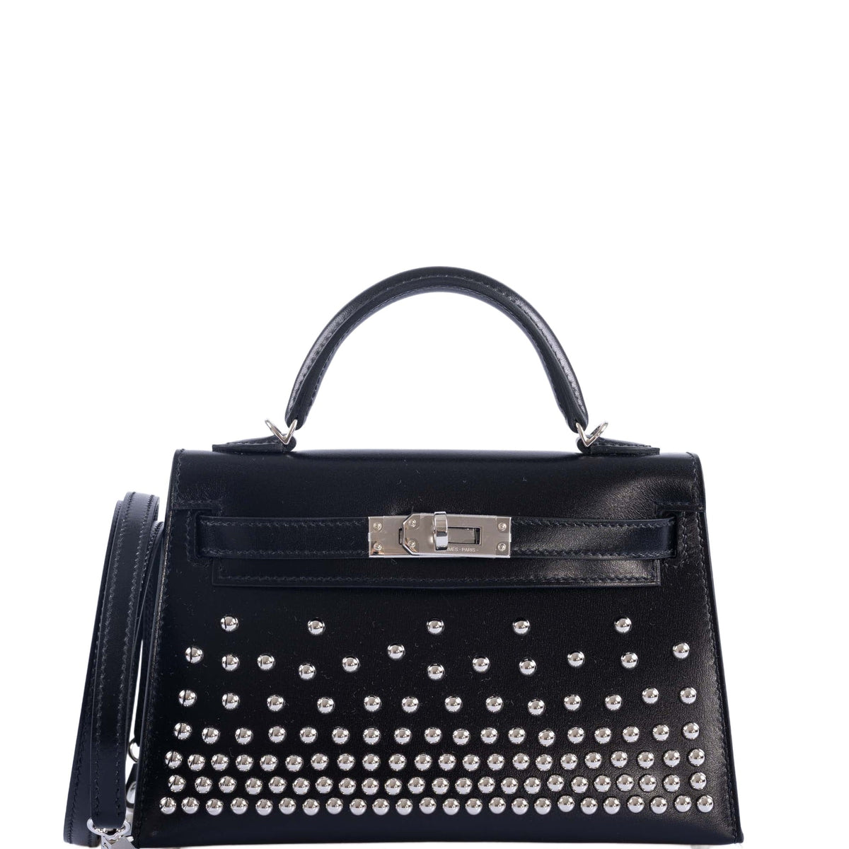 Hermès Clouté Mini Kelly 20 Studded Black Box Palladium Hardware ...