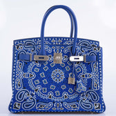 Hermès Custom Swarovski Crystal Cowgirl Bandana Birkin 30 Blue Togo Pa ...