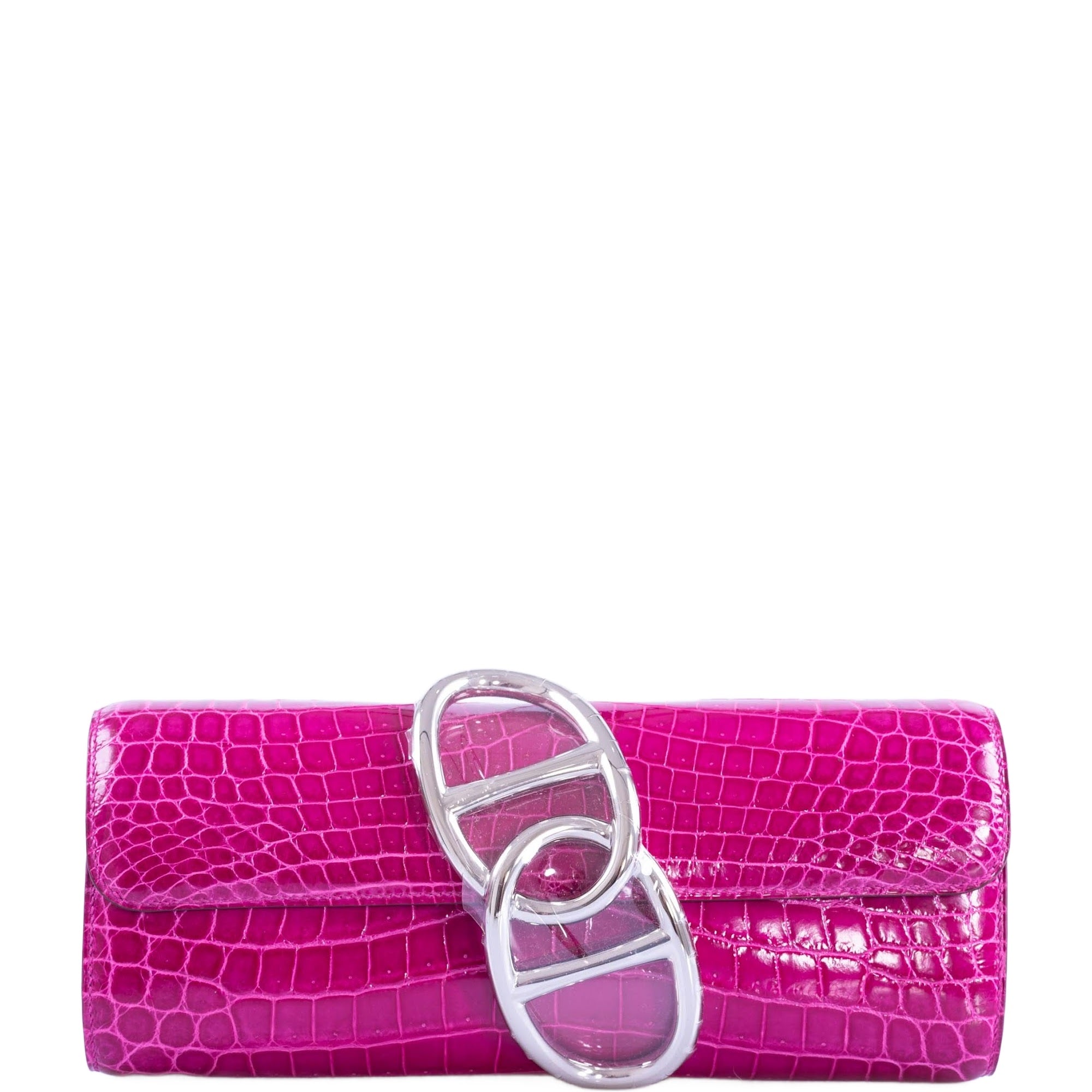Hermès Egee Clutch Rose Scheherazade Shiny Niloticus Crocodile Palladi