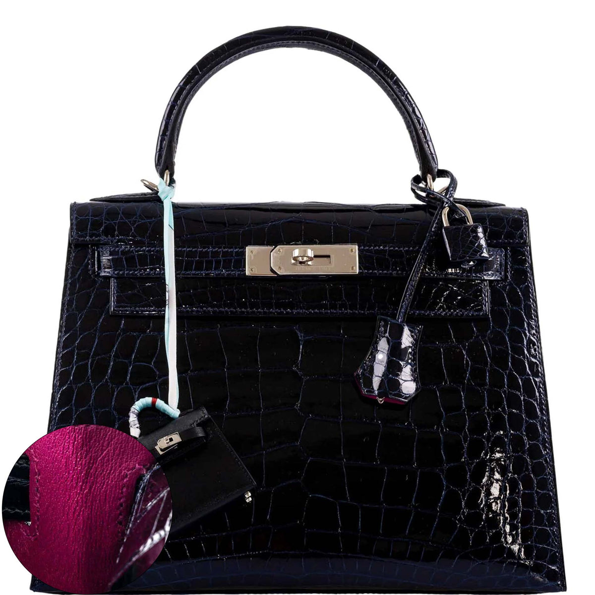 Hermès Hermès Verso Kelly 28 Sellier Shiny Bleu Marine Nilo Crocodile ...