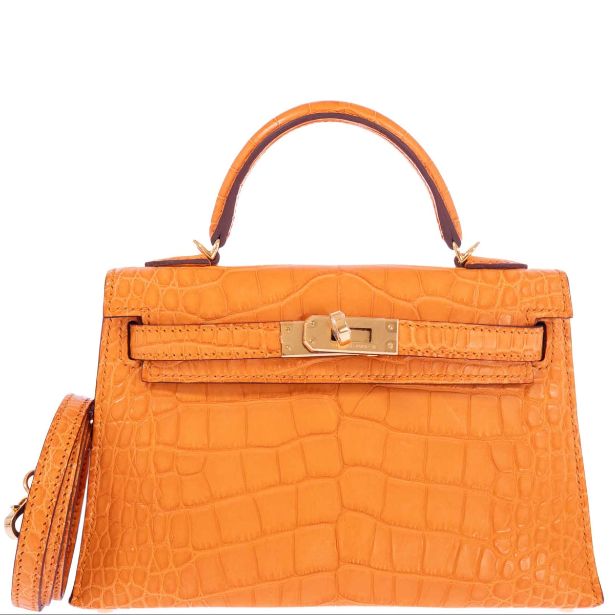 Hermès Kelly 20 Mini II Sellier Apricot Matte Alligator Gold Hardware ...