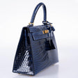 Hermès Kelly 25 Sellier Blue Sapphire Alligator Gold Hardware | JANEFINDS