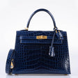 Hermès Kelly 25 Sellier Blue Sapphire Alligator Gold Hardware | JANEFINDS
