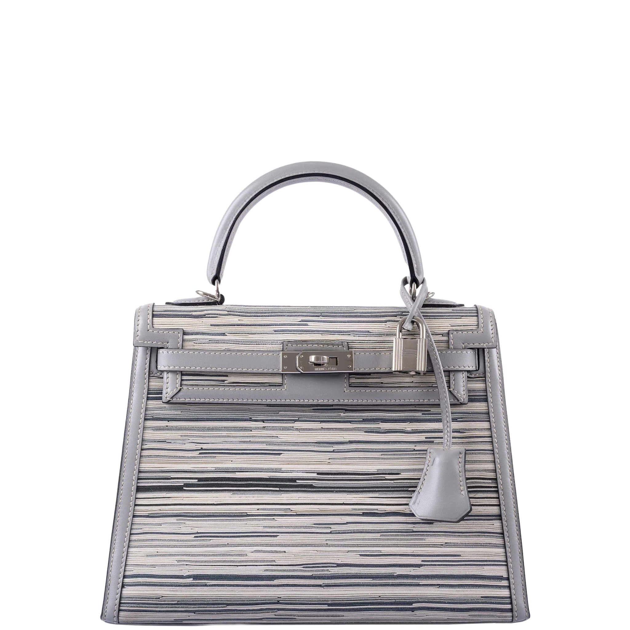 Hermès Kelly 25 Sellier Gris Perle Box & Vibrato Leather Palladium Har ...