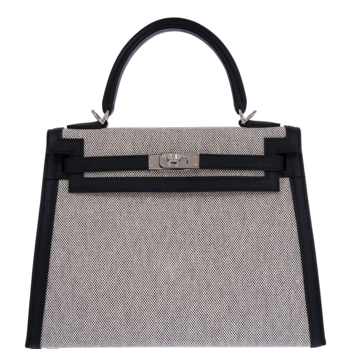 Hermès Kelly 25 Sellier Toile H Noir Swift Palladium Hardware | JANEFINDS