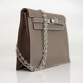 Hermès Kelly Danse II Verso Etoupe / Vert Foncé Evercolor Palladium Ha ...