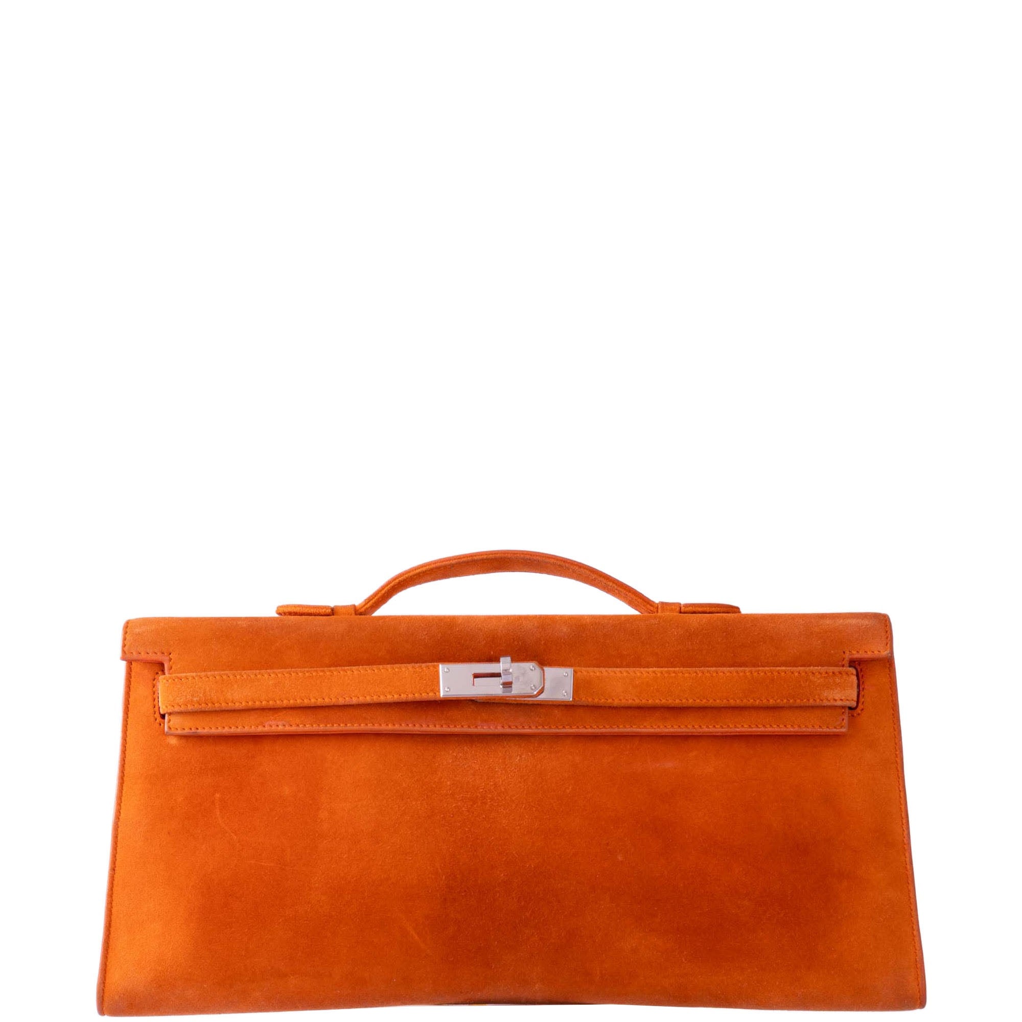 Hermès Kelly Longue Orange Suede Palladium Hardware | JANEFINDS