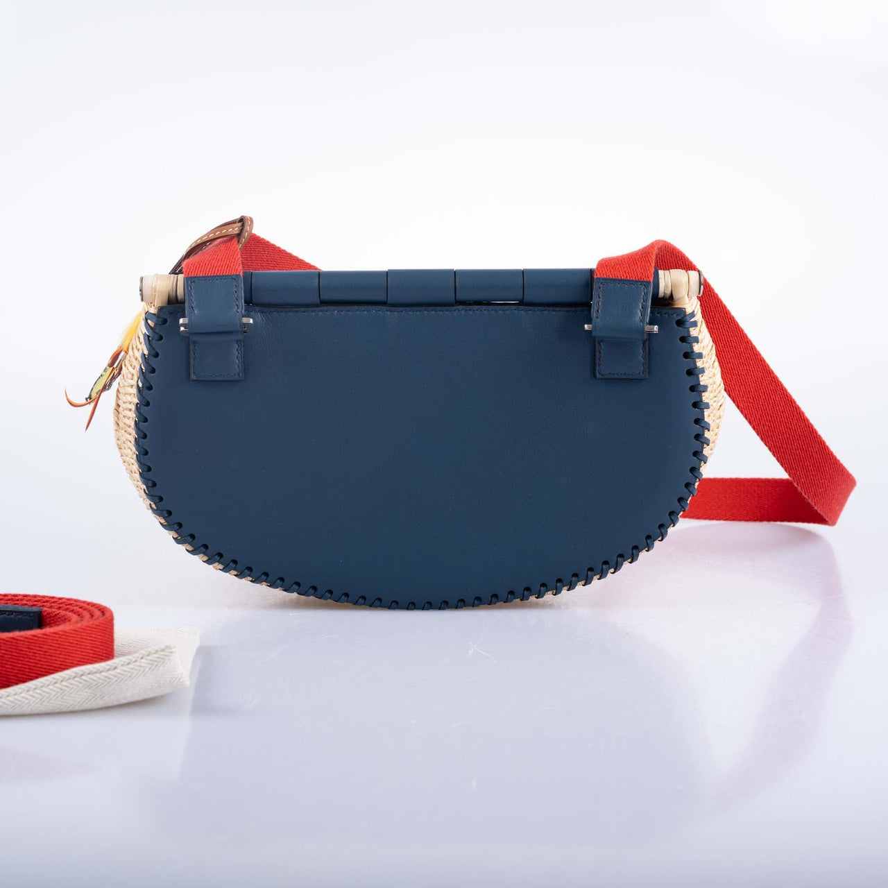 Hermès Picnic Fishing Bag Osier Wicker and Blue Swift, Red Strap Palla ...