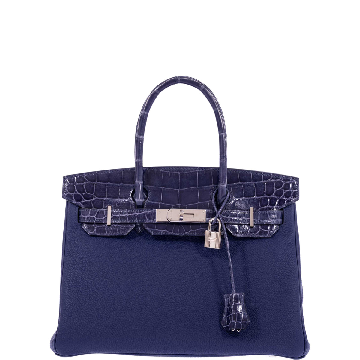 Hermès Touch Birkin 30 Bleu Encre Togo and Shiny Niloticus Crocodile P ...