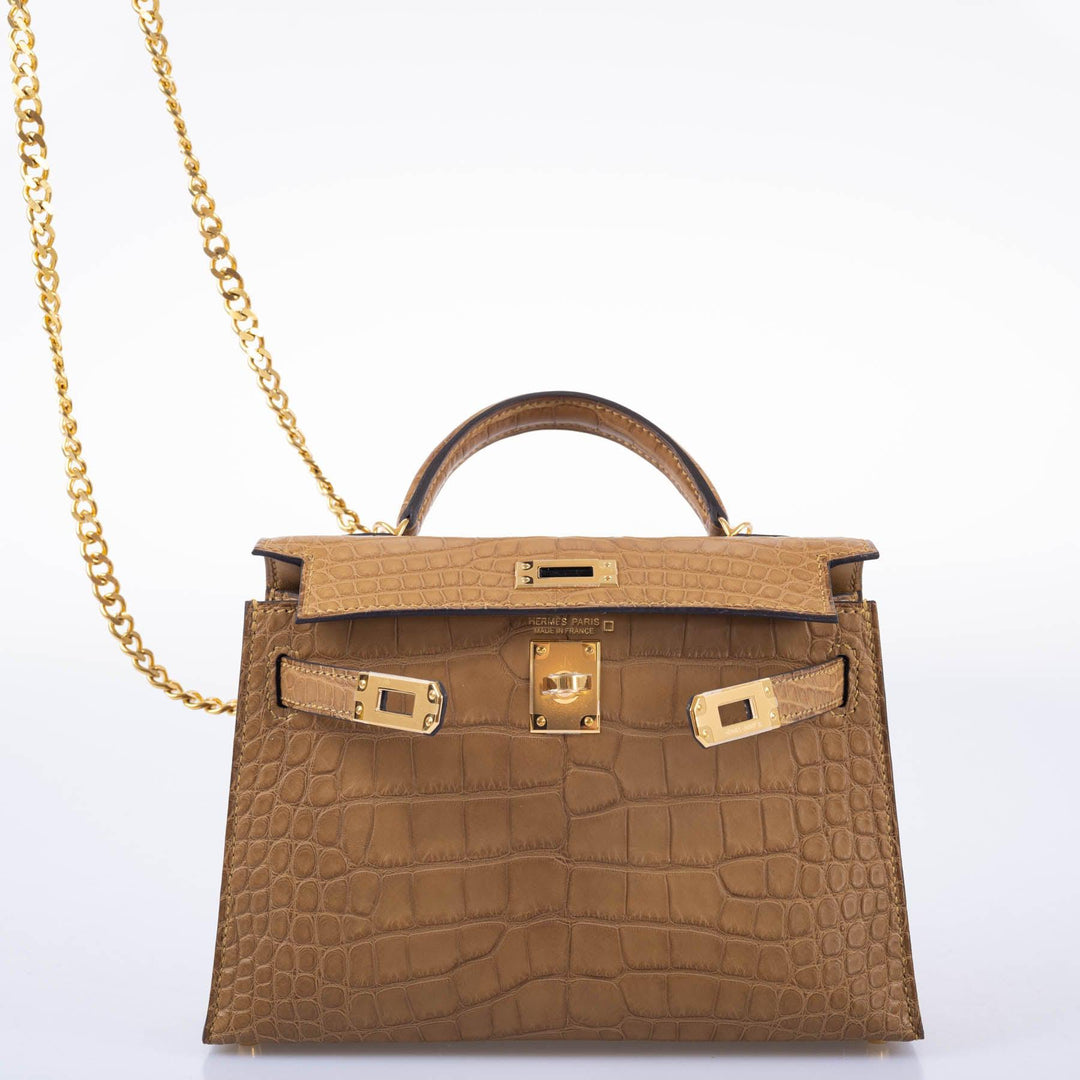 Hermès Kelly 20 Mini II Sellier Kraft Matte Alligator with Gold Hardwa ...
