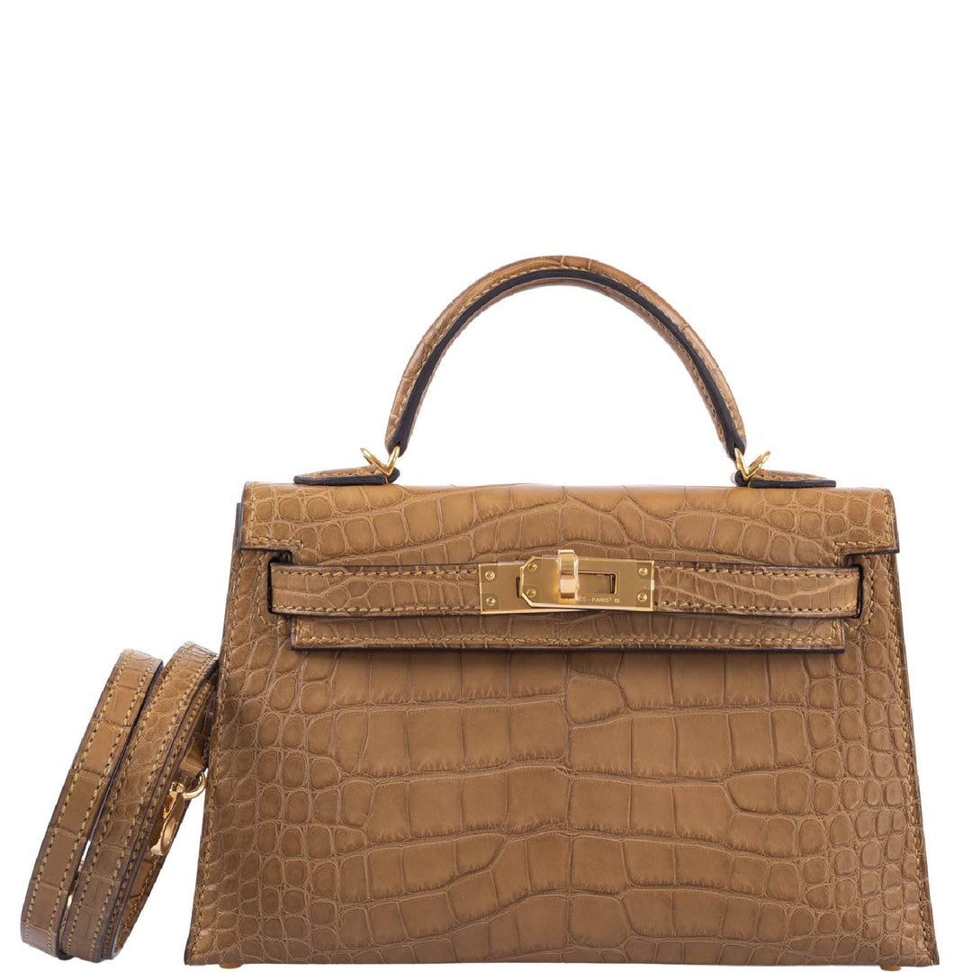 Hermès Kelly 20 Mini II Sellier Kraft Matte Alligator with Gold Hardwa ...