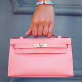 Hermes Kelly Pochette Rose Confetti Epsom Palladium Hardware | JANEFINDS