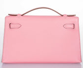 Hermes Kelly Pochette Rose Confetti Epsom Palladium Hardware | JANEFINDS