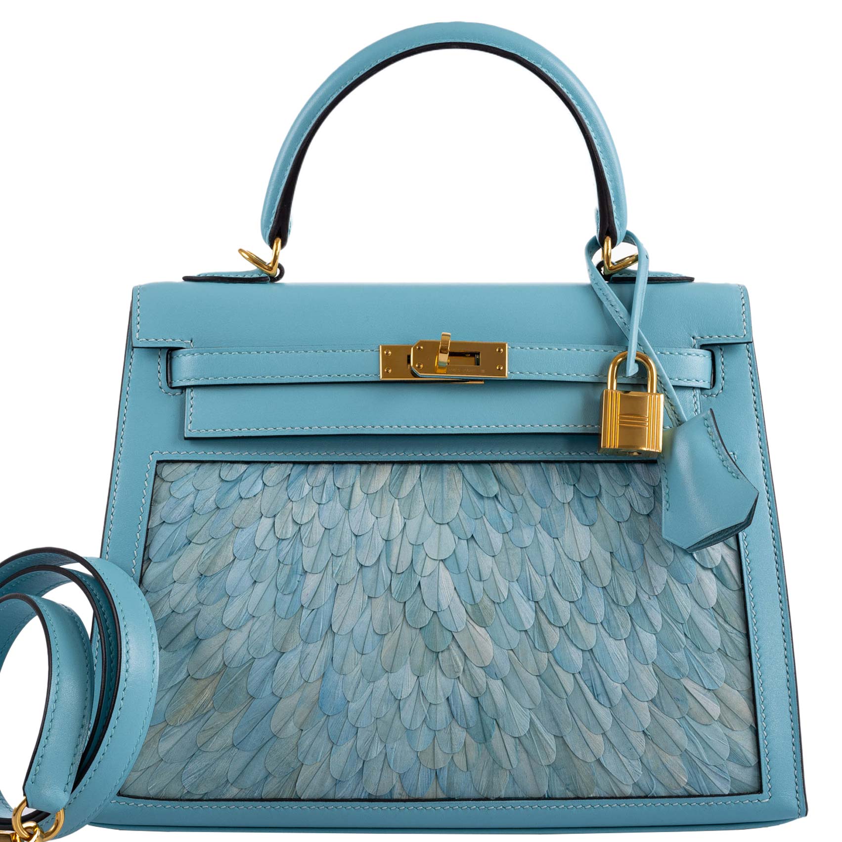 Vintage Hermès Kelly 25 Sellier Blue Atoll Tadelakt with Custom Feathe ...